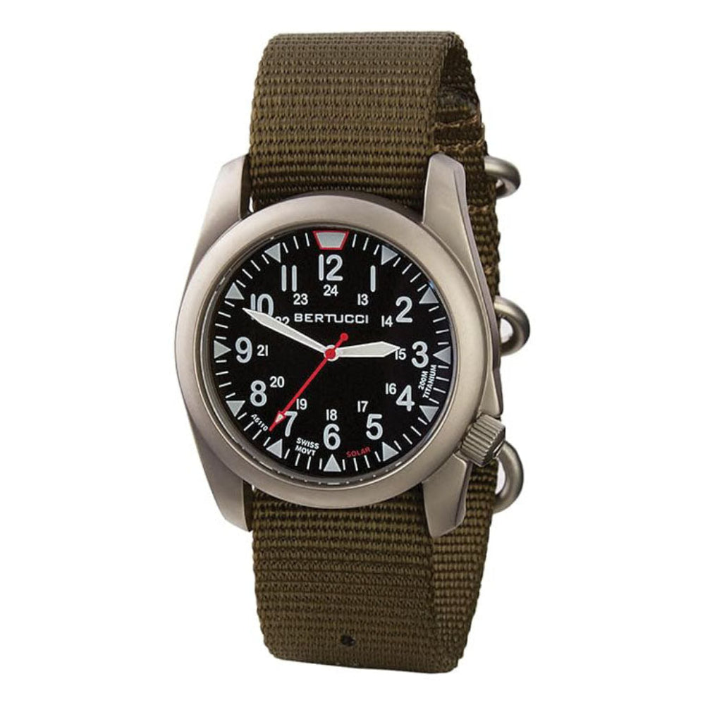Bertucci Men's Black Dial Defender Olive Nylon Band Analog Solar Watch ...