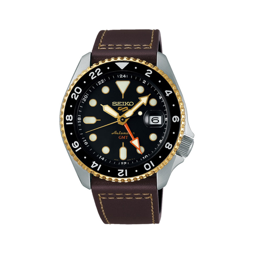 Seiko Men's Black Dial Brown Leather Band Analog Automatic Watch - SSK ...