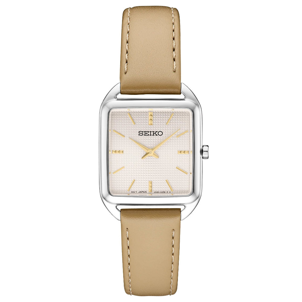 Seiko Essentials Collection Women's Pink Dial Beige Leather Strap Quar ...