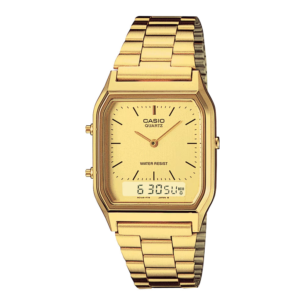 Casio Men's Gold Dial Stainless Steel Band Analog-Digital Quartz Watch ...