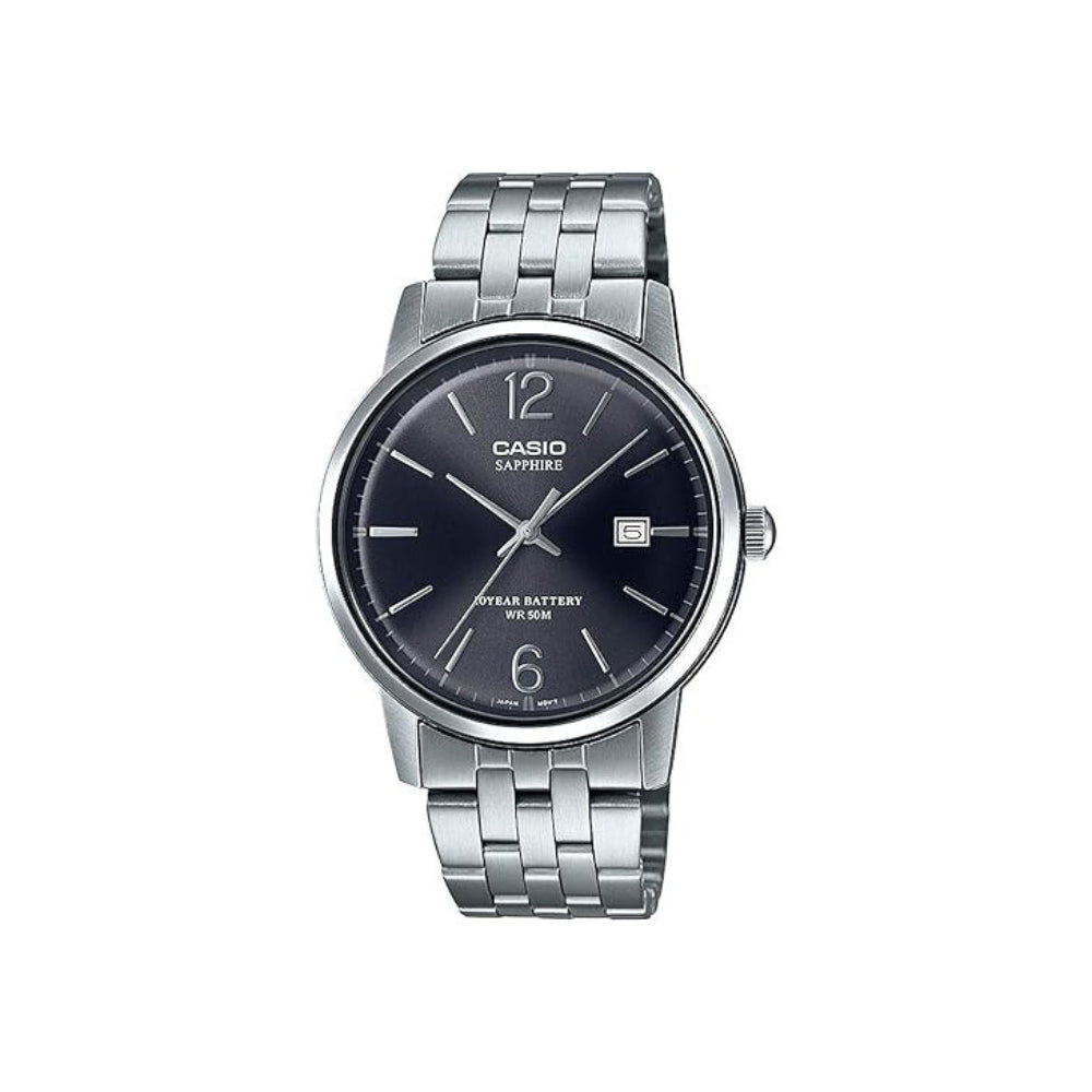 Casio Men's Black Dial Silver Stainless Steel Band Analog Quartz Watch ...