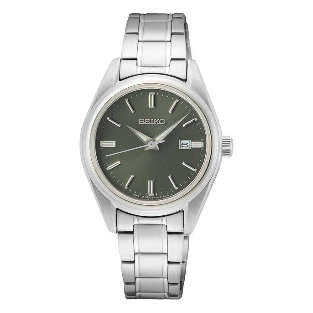 SEIKO Women's Green Dial Silver Stainless Steel Band Classic Analog Qu ...