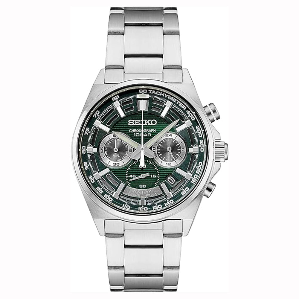 Seiko Men's Green Dial Silver-tone Stainless Steel Band Analog Chronog ...
