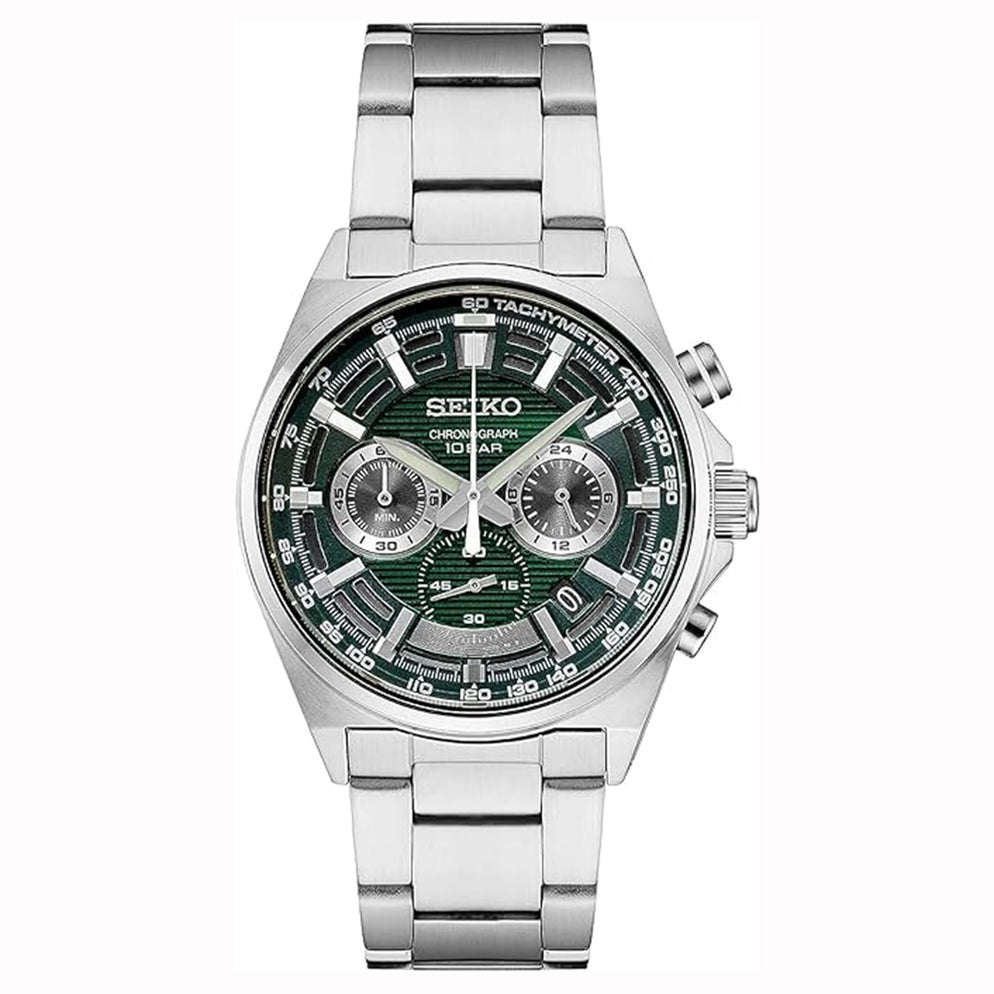 Seiko Men's Green Dial Silver-tone Stainless Steel Band Analog Chronog ...