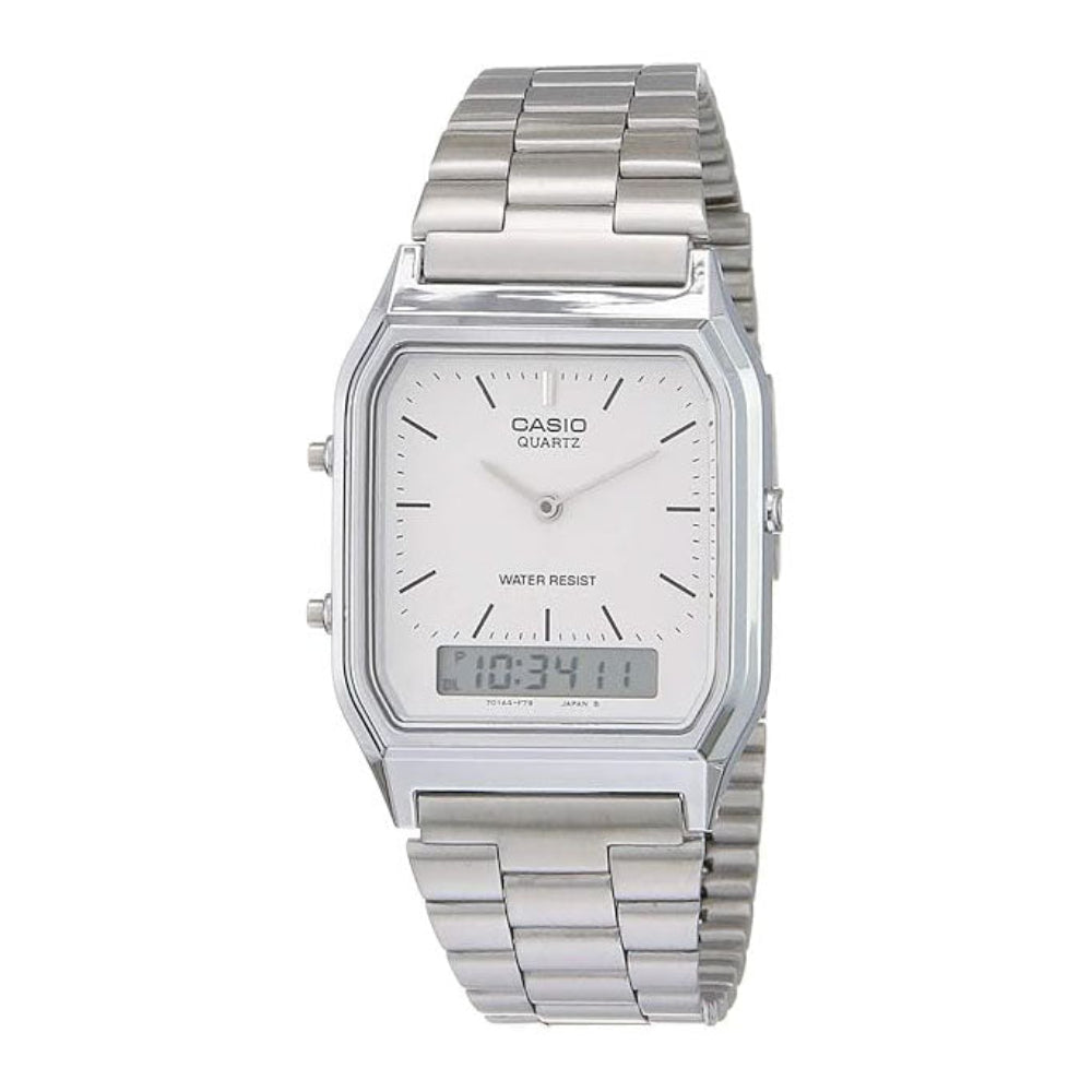 Casio Men's White Dial Silver Stainless Steel Band Digital Quartz Watc ...