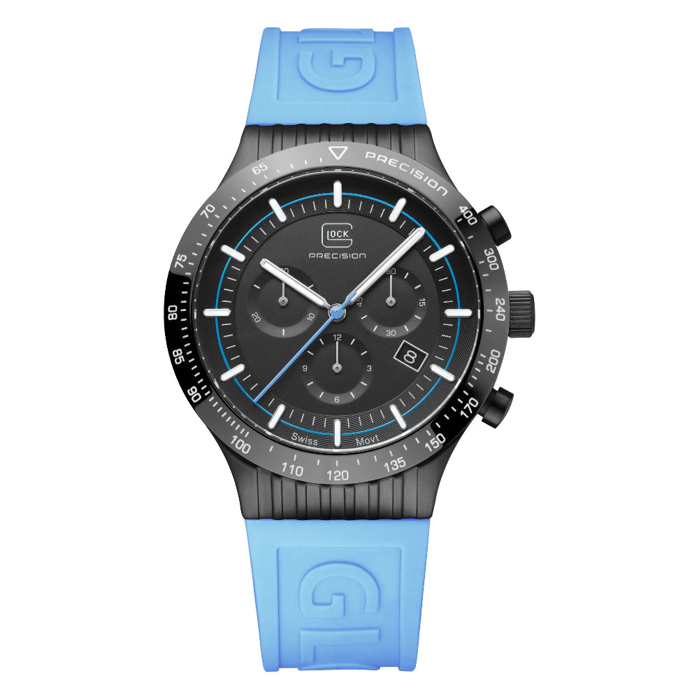Glock Unisex Black Dial Blue silicone rubber Band Chronograph Swiss Qu ...