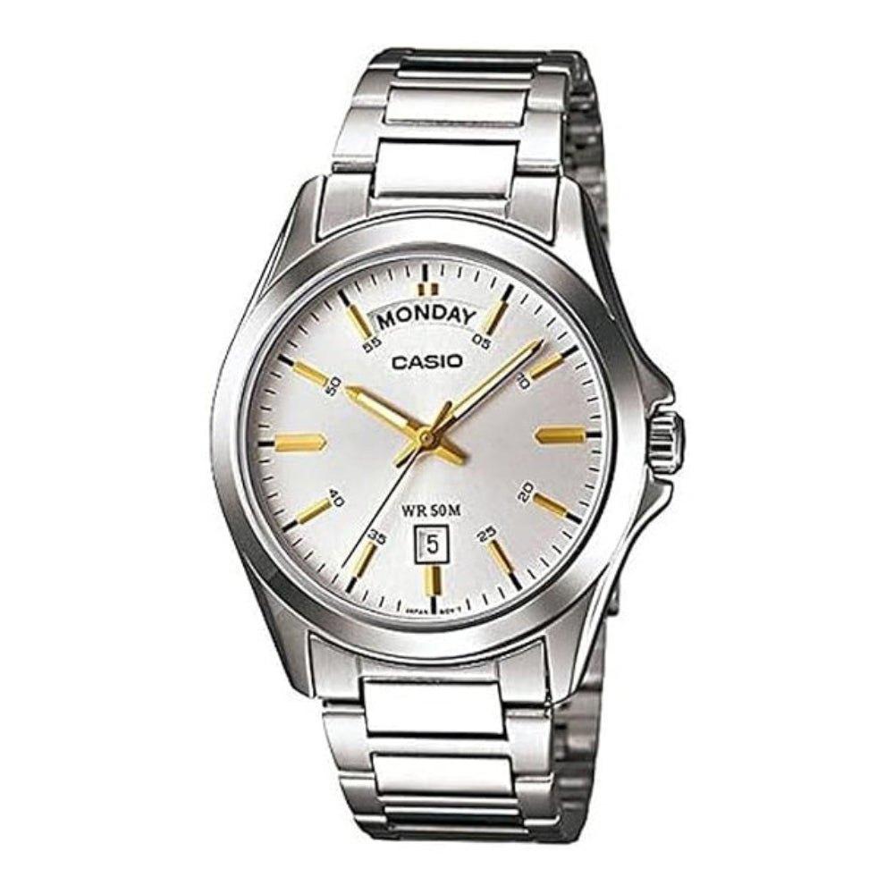 Casio Men's White Dial Silver Stainless Steel Band Analog Quartz Watch ...