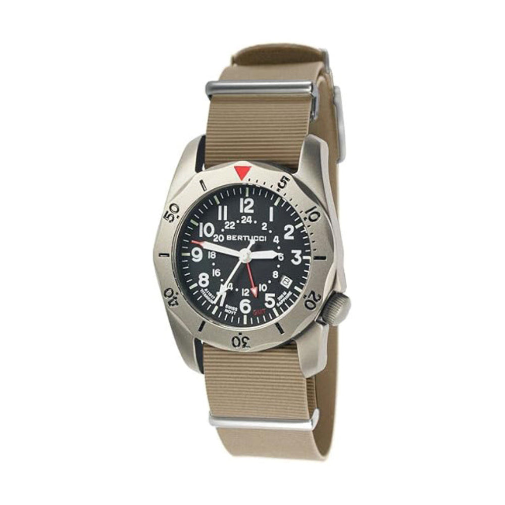 Bertucci A-2TR Field Pro GMT, BLACK DIAL - Khaki Italian Rubber Band ...