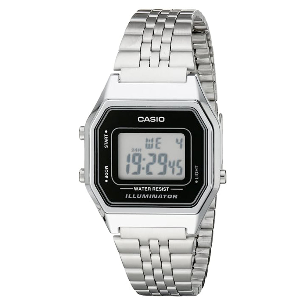 Casio Women's Black Dial Silver Stainless Steel Band Digital Retro Qua ...
