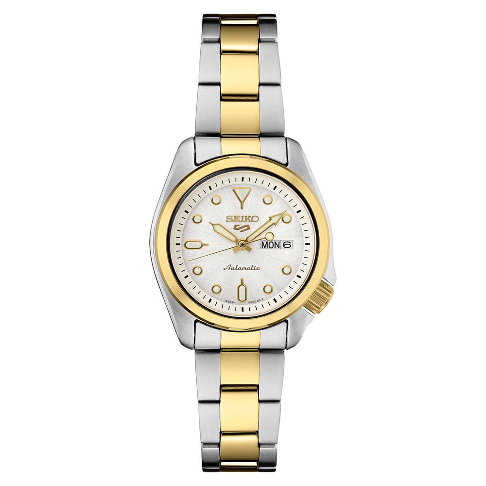 Seiko Men's White Dial Two Tone Stainless Steel Band Automatic Watch ...