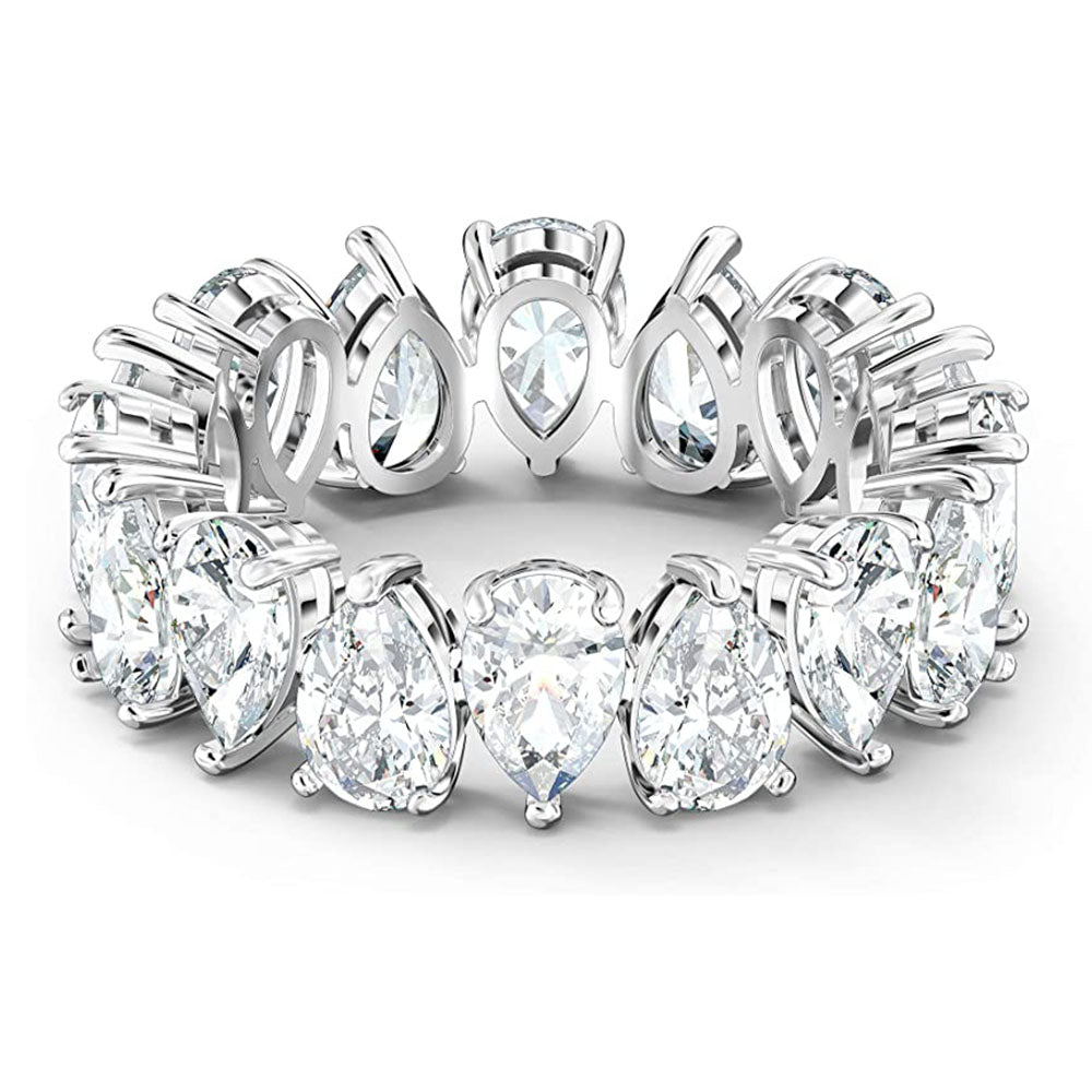 Swarovski Women's White Crystal Stones on Rhodium Plated Pear-Shaped V ...