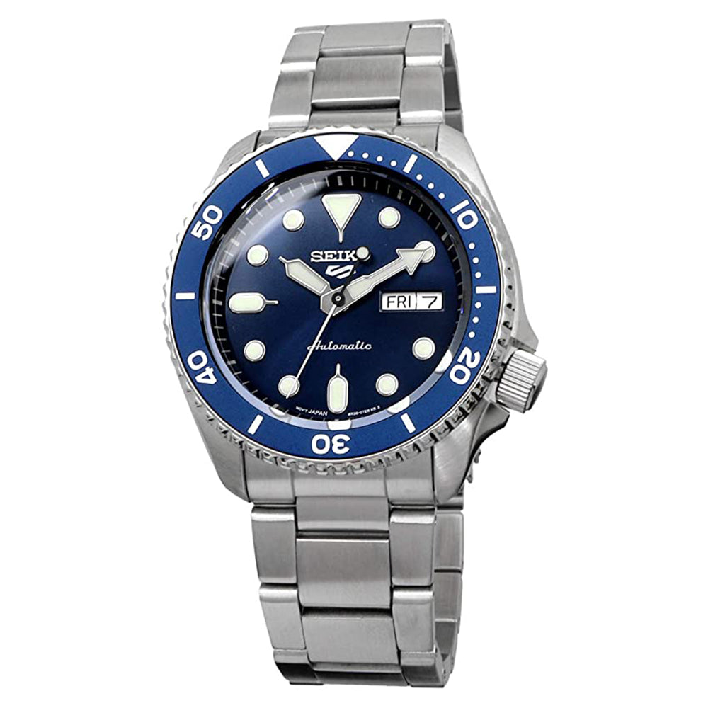 Seiko Men's Silver Band Blue Dial Automatic Movement Stainless Steel W ...