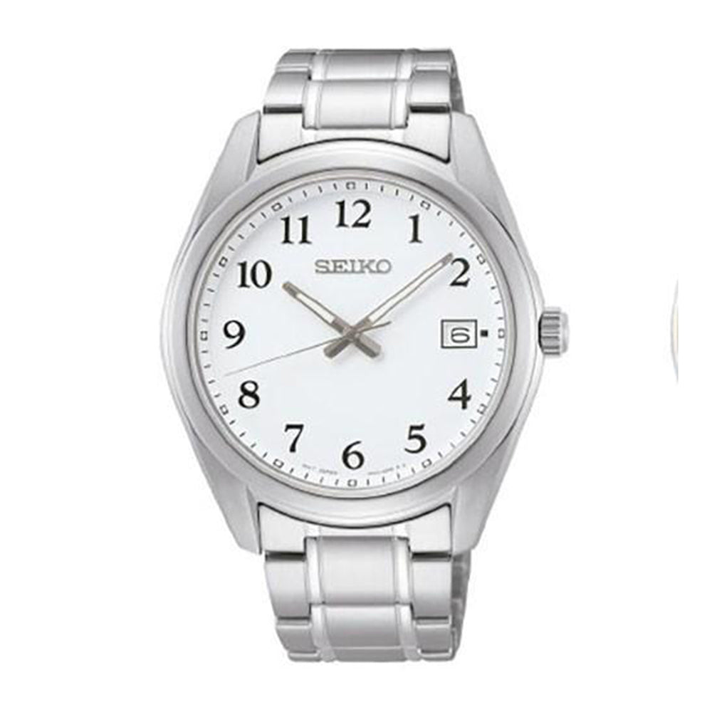 Seiko Men's White Dial Silver Band Stainless Steel Quartz Watch - SUR4 ...